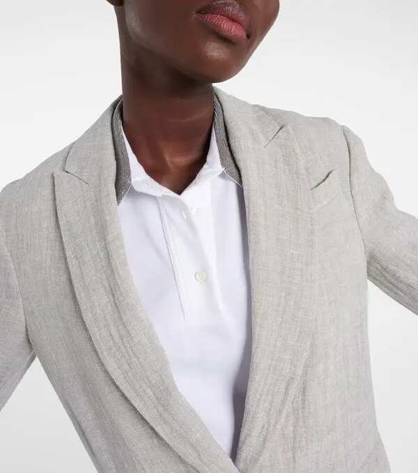 Brunello Cucinelli Oversized V-neck Linen-blend Blazer