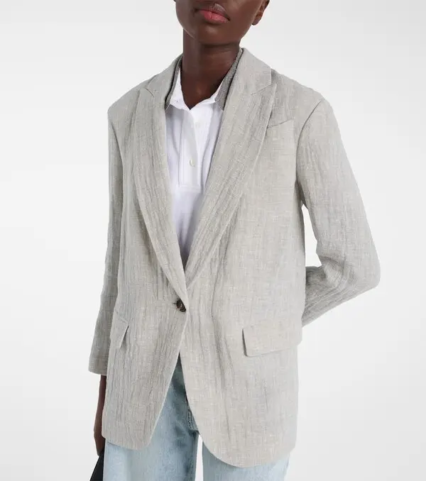 Brunello Cucinelli Oversized V-neck Linen-blend Blazer
