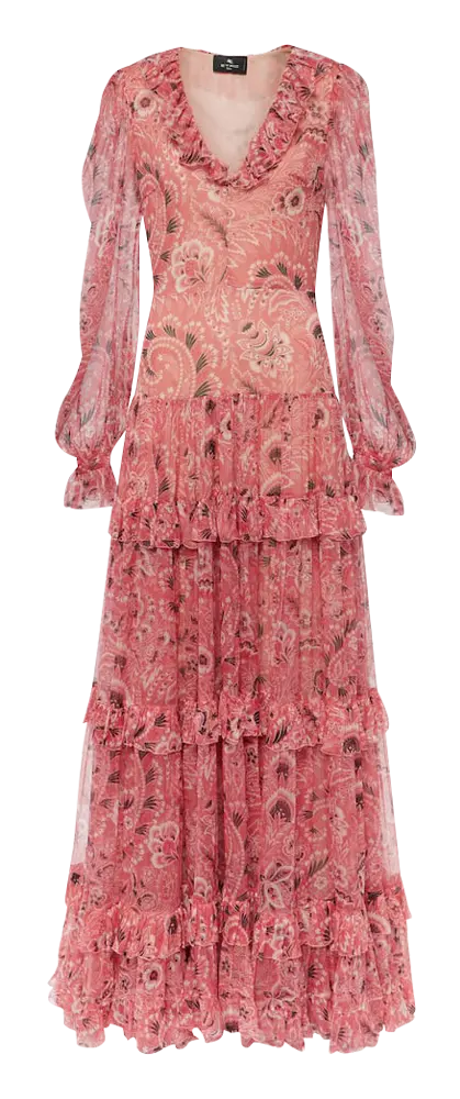 Etro Ruffled Tiered Paisley Silk Gown