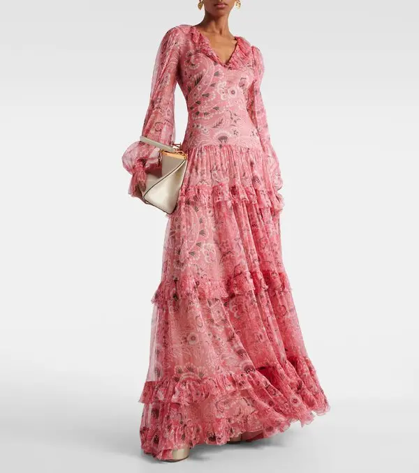 Etro Ruffled Tiered Paisley Silk Gown