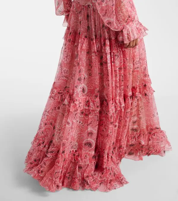Etro Ruffled Tiered Paisley Silk Gown