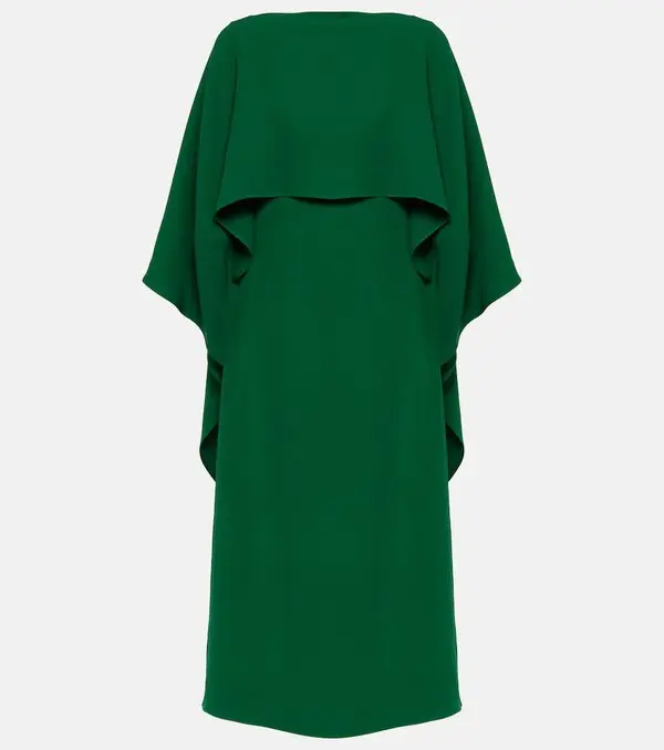 Valentino Garavani Caped Silk Crêpe Midi Dress - Green