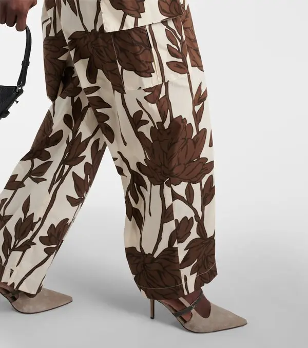 Brunello Cucinelli Printed Cotton Poplin Cargo Pants - White
