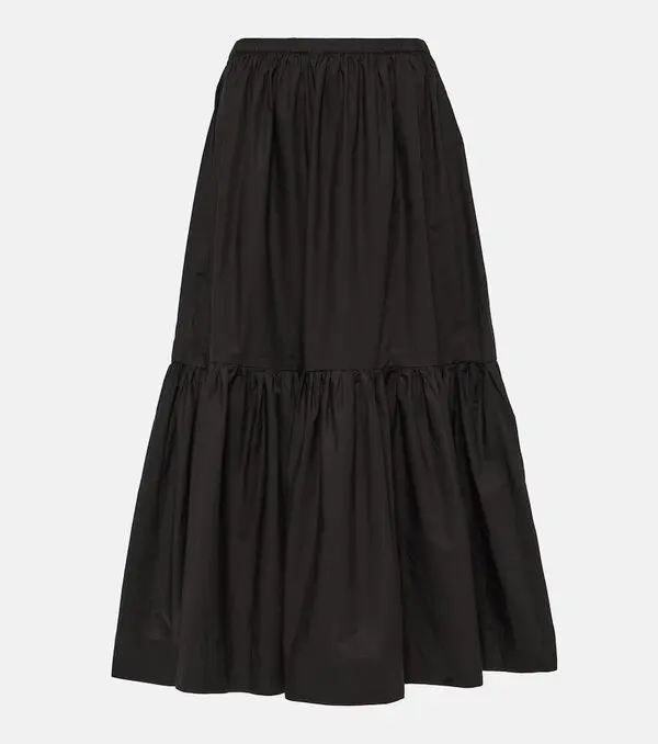 GANNI Cotton Poplin Midi Skirt - Black