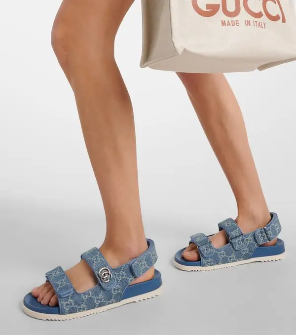 Gucci Double G Gg Denim Sandals