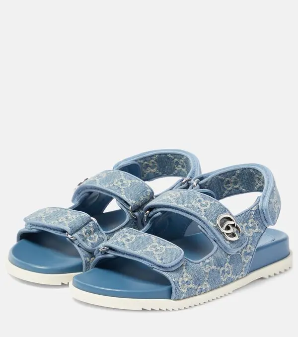 Gucci Double G Gg Denim Sandals