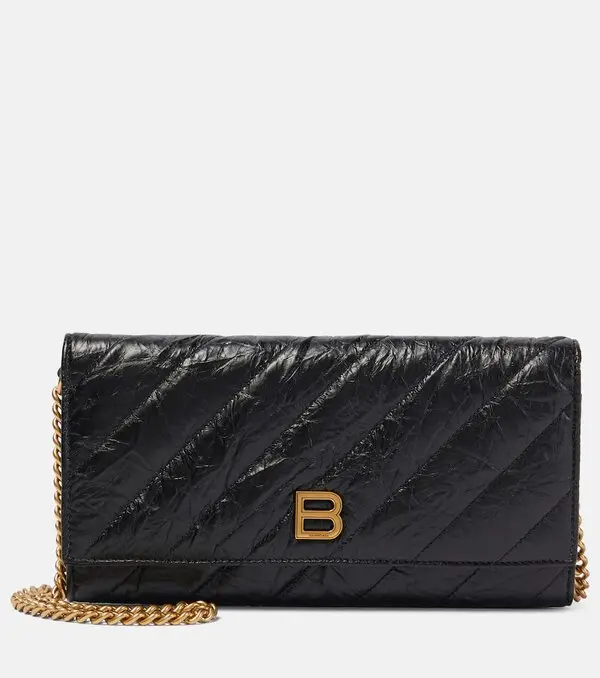 Balenciaga Crush Quilted Leather Wallet On Chain - Black