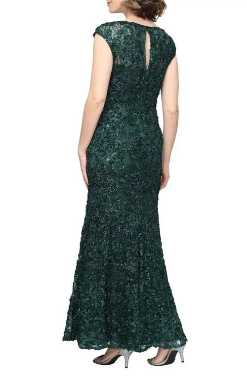 Alex Evenings Soutache Sequin Lace A-line Gown With Wrap - Pine