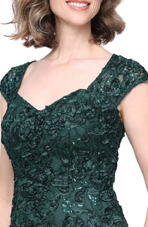 Alex Evenings Soutache Sequin Lace A-line Gown With Wrap - Pine