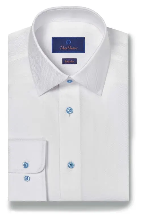 David Donahue Regular Fit Contrast Button Dobby Dress Shirt - White/white