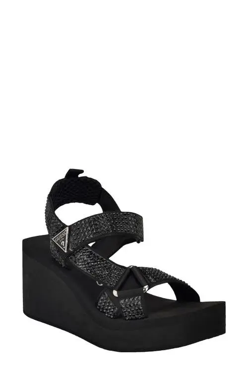 Guess Dawsin Platform Wedge Sandals - Black