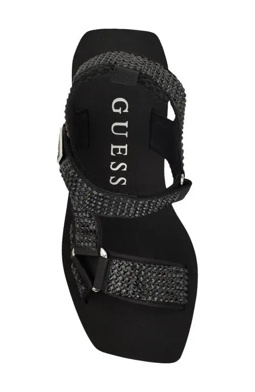 Guess Dawsin Platform Wedge Sandals - Black