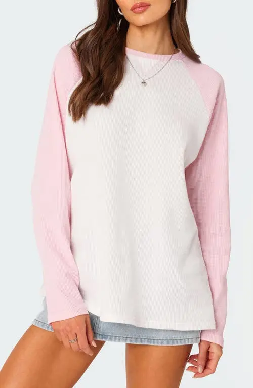 EDIKTED Me Time Oversize Waffle Knit Top - Light-pink