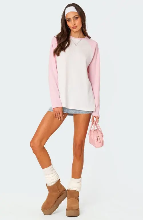 EDIKTED Me Time Oversize Waffle Knit Top - Light-pink