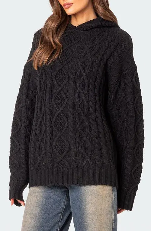 EDIKTED Oversized Cable Knit Hoodie - Black