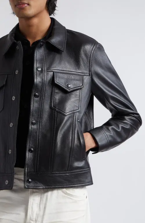 Tom Ford Grained Goatskin Leather Trucker Jacket In Black - 70