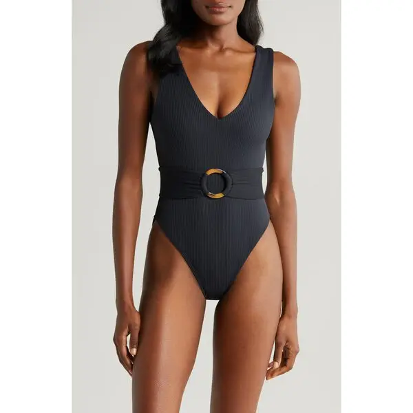 MONTCE Kim Belted Rib One-piece Swimsuit - Black Rib