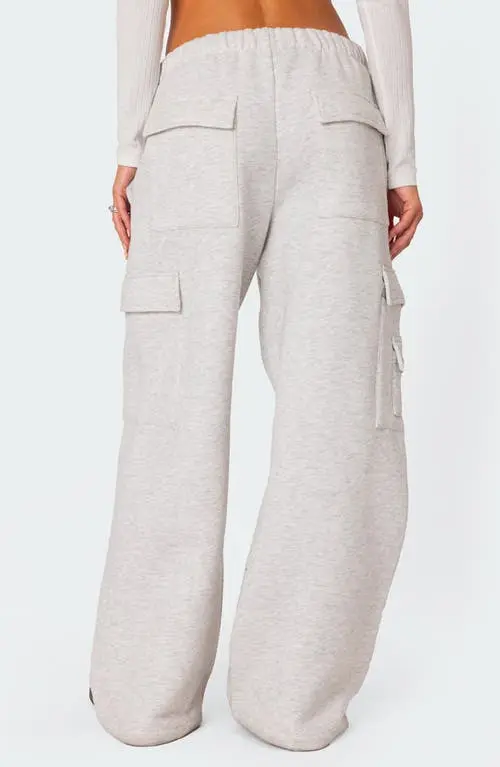 EDIKTED Wide Leg Cotton Cargo Sweatpants - Light-gray