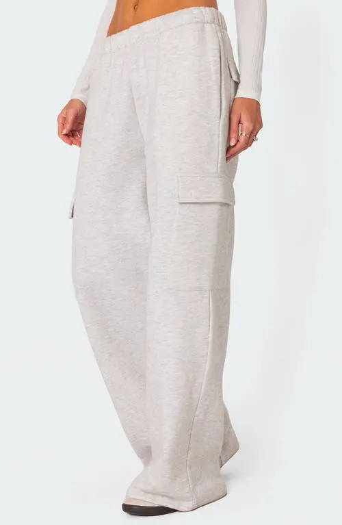 EDIKTED Wide Leg Cotton Cargo Sweatpants - Light-gray