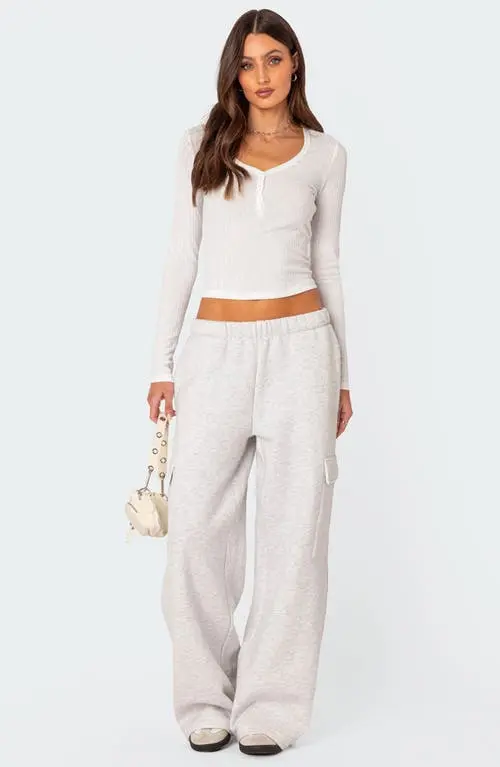 EDIKTED Wide Leg Cotton Cargo Sweatpants - Light-gray