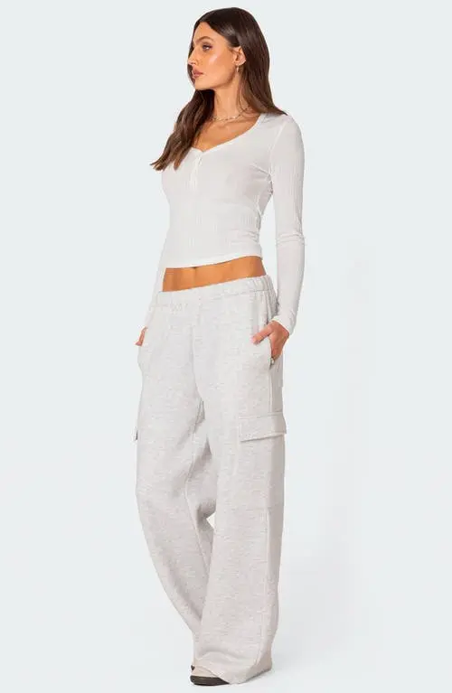 EDIKTED Wide Leg Cotton Cargo Sweatpants - Light-gray