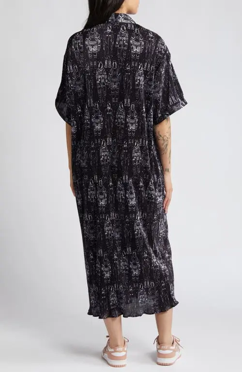 DRESSED IN LALA Printed Plissé Shirtdress