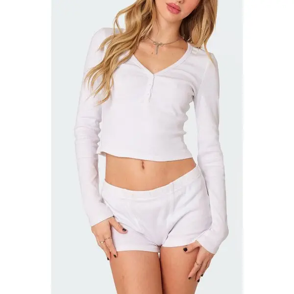 EDIKTED Rebekah Rib Henley Top - White