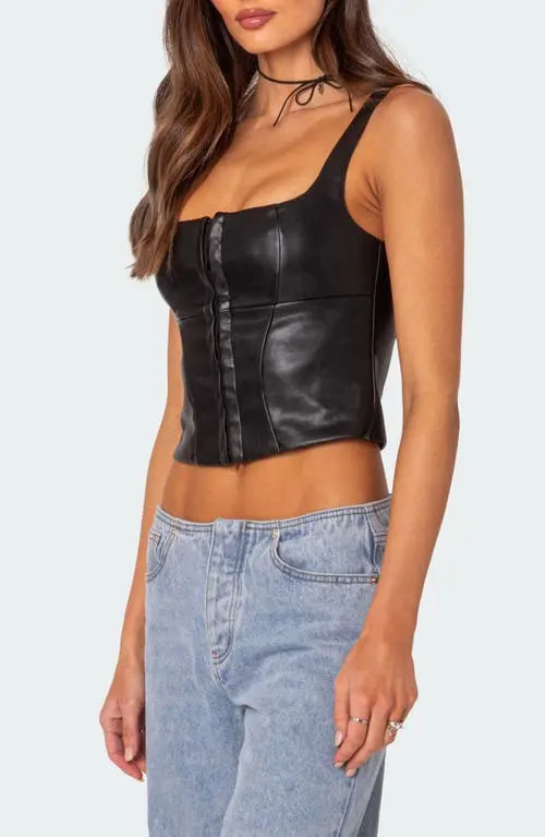 EDIKTED Simone Faux Leather Corset Top - Black