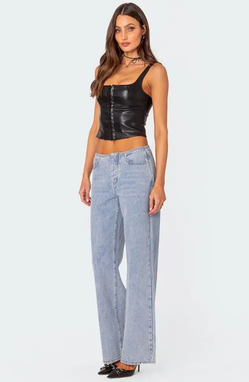 EDIKTED Simone Faux Leather Corset Top - Black
