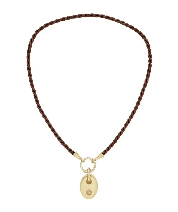 JENNA BLAKE 18-karat Gold, Diamond And Silk Cord Necklace - Brown