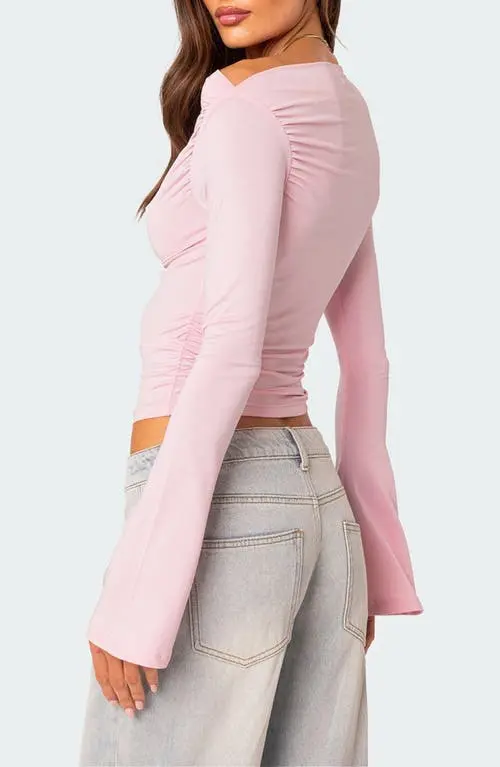 EDIKTED Dana Gathered Bell Sleeve Crop Top - Light-pink