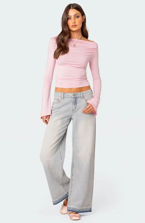 EDIKTED Dana Gathered Bell Sleeve Crop Top - Light-pink