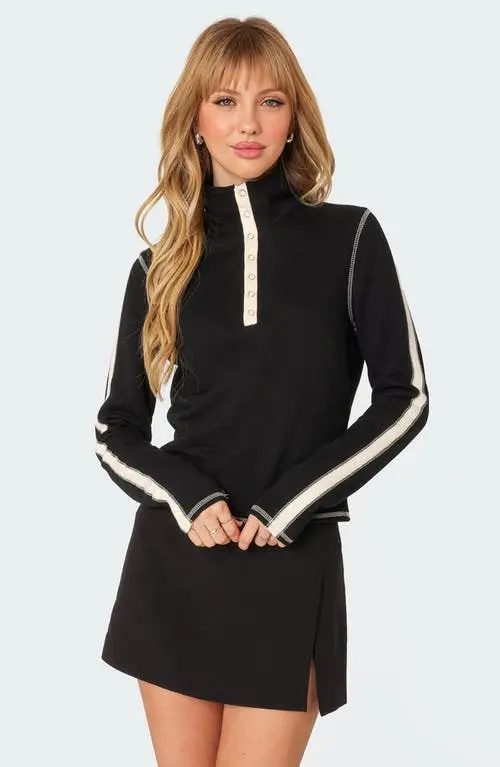 EDIKTED Gio Contrast Stitch Cotton Sweatshirt - Black