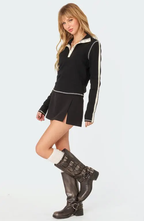 EDIKTED Gio Contrast Stitch Cotton Sweatshirt - Black