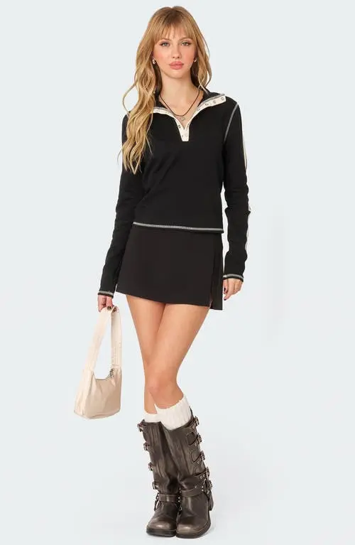 EDIKTED Gio Contrast Stitch Cotton Sweatshirt - Black