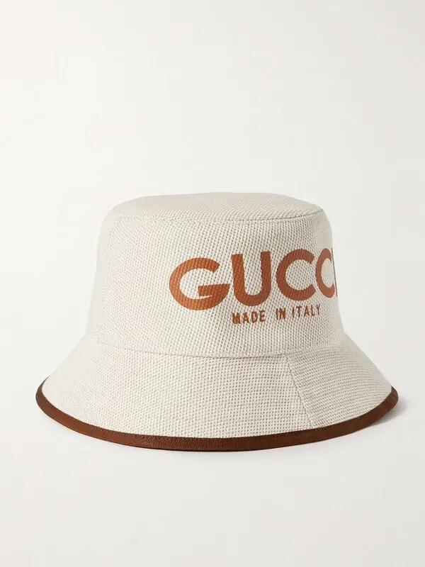 Gucci Printed Cotton-Canvas Bucket Hat - White | Editorialist display picture 3