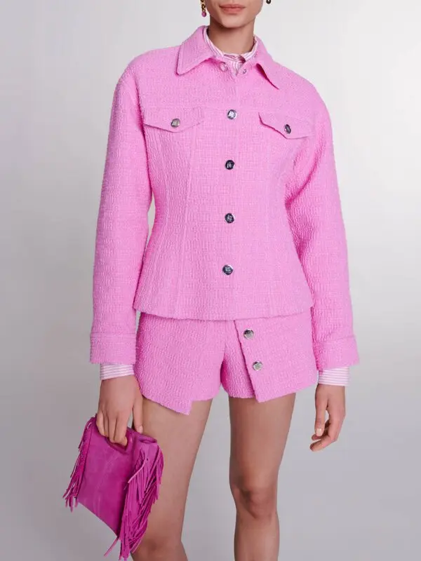 Maje Fitted Tweed Jacket With Basque Hem