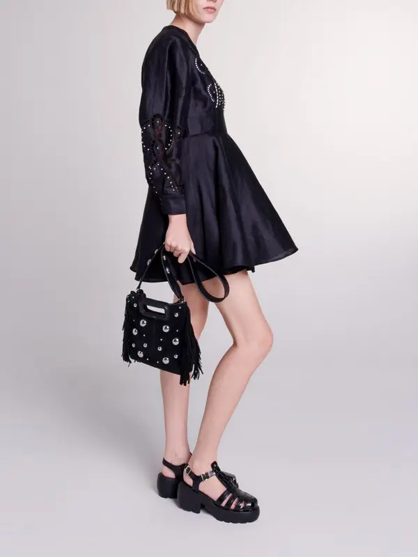Maje Embroidered Linen Mini Dress