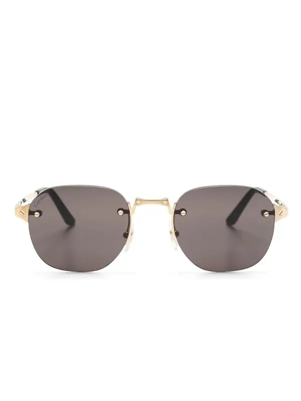 CARTIER Rimless Square-frame Sunglasses - Grey/gold-tone