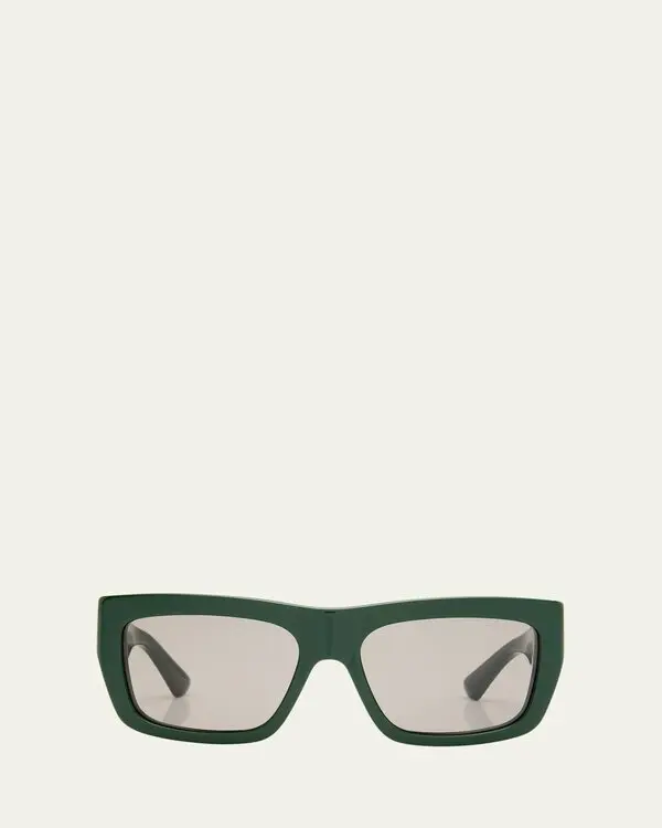 Bottega Veneta Acetate & Metal Rectangle Full Rim Sunglasses - Shiny Solid Dark Green