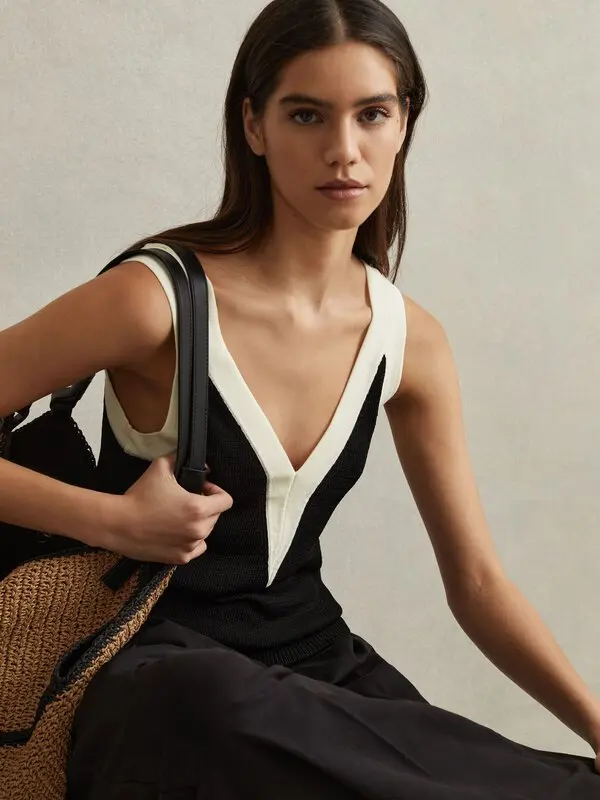 REISS Tessa Colorblock Vest - Black/white