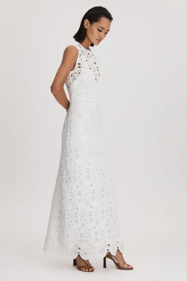 Leo Lin Fitted Crochet Midi Dress In Snow White - 63% Off | Editorialist