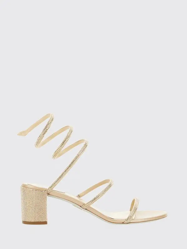 Rene Caovilla Cleo Satin Sandals With Rhinestones - Gold