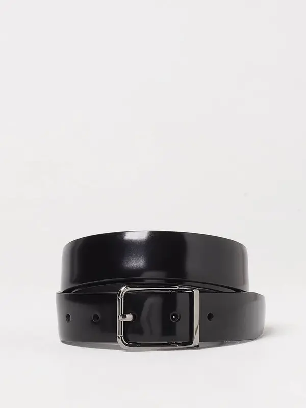 Dolce & Gabbana Reversible Calfskin Leather Belt With Logo Buckle - Black