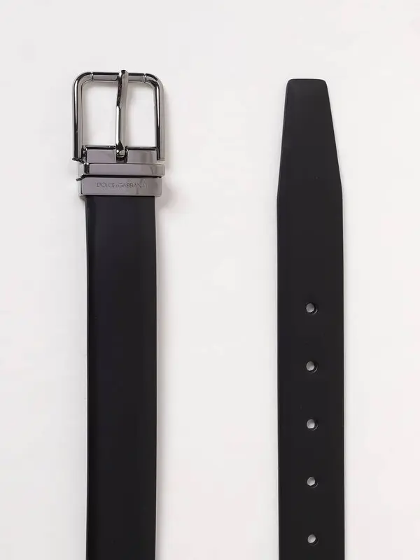 Dolce & Gabbana Reversible Calfskin Leather Belt With Logo Buckle - Black