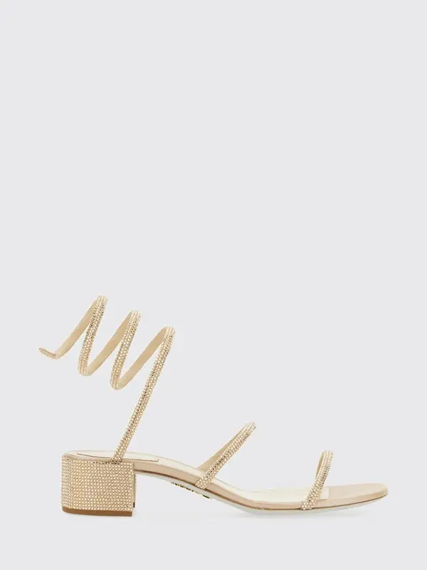 Rene Caovilla Cleo Satin Sandals With Rhinestones - Beige
