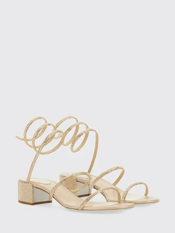 Rene Caovilla Cleo Satin Sandals With Rhinestones - Beige