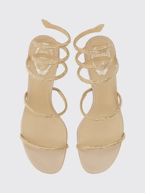 Rene Caovilla Cleo Satin Sandals With Rhinestones - Beige