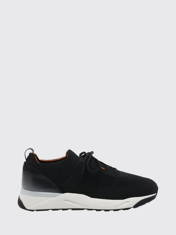 Santoni Low-top Sneakers In Stretch Tech Fabric And Leather With Rubber Sole - Black