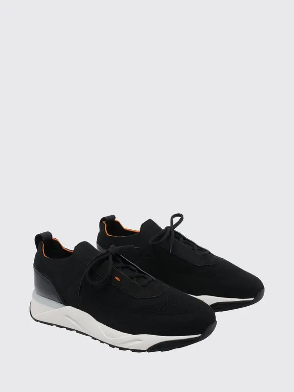 Santoni Low-top Sneakers In Stretch Tech Fabric And Leather With Rubber Sole - Black